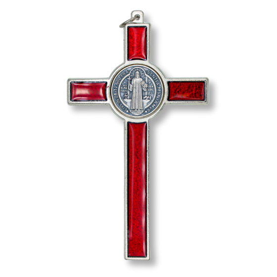 Buy St Benedict Metal Crucifix with Red Enamel Accents - 4.75" | Gifts ...