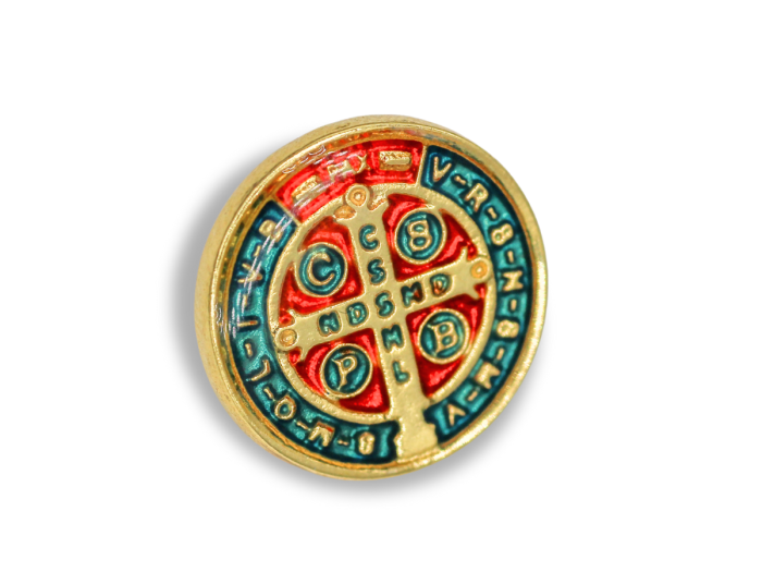 Buy St Benedict Lapel Pin, Red and Blue Enamel, Gold Tone | Gifts Catholic